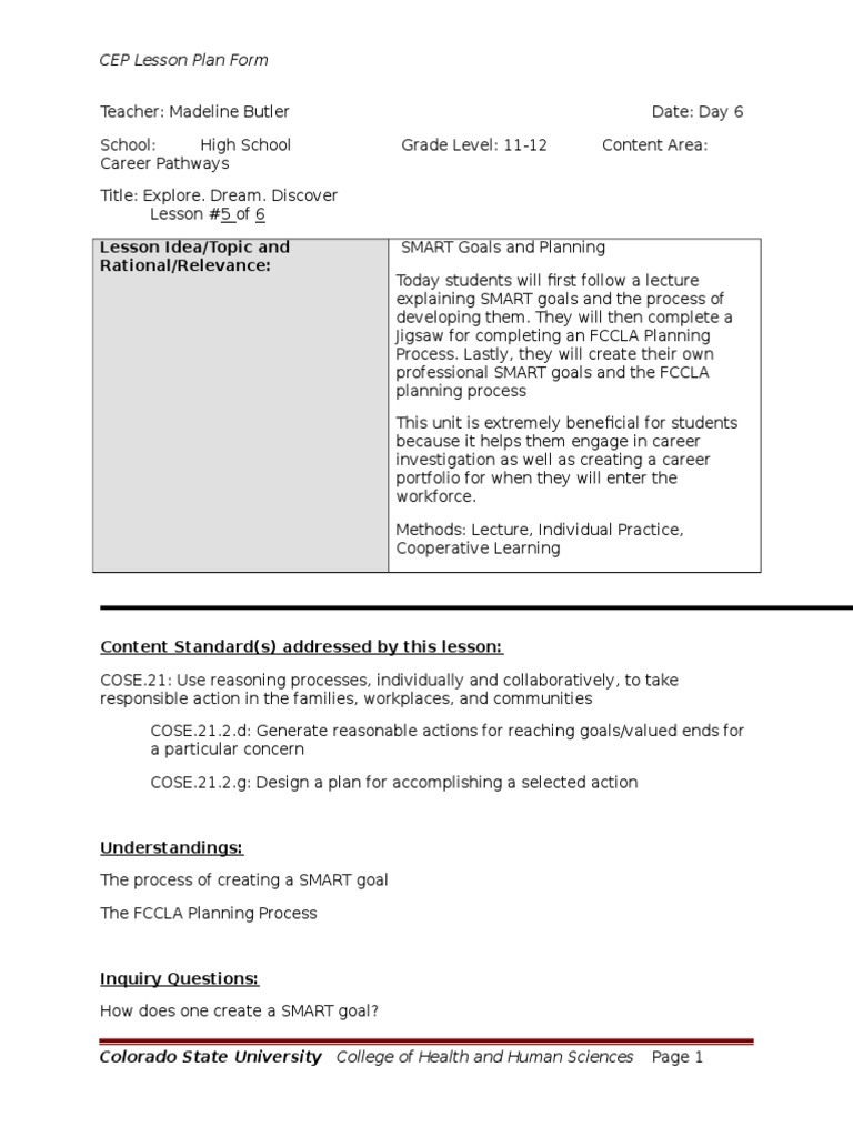 Lesson Idea/Topic and Rational/Relevance:: CEP Lesson Plan Form | PDF ...