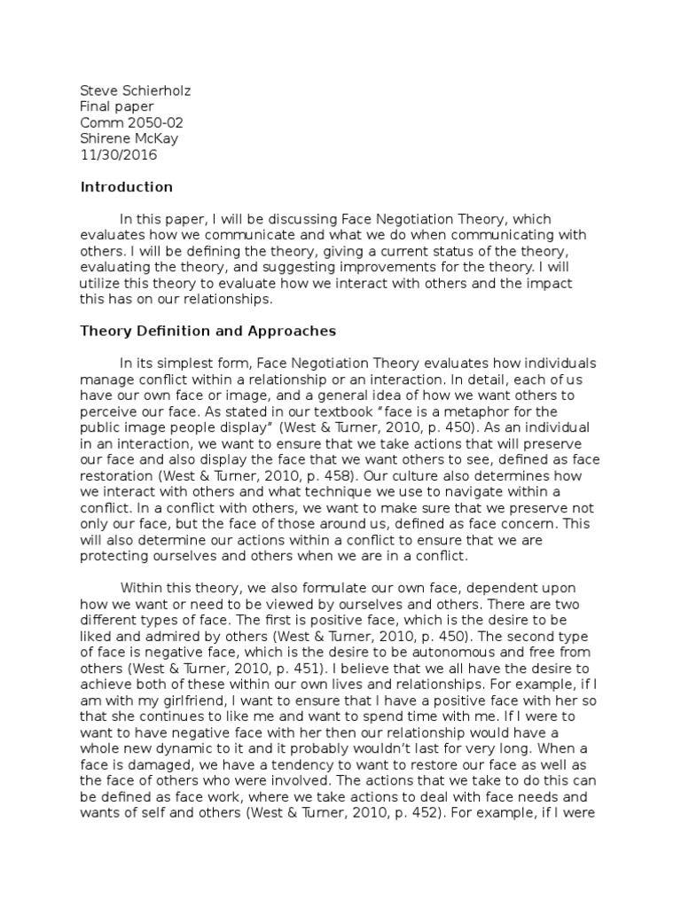 Face Negotiation Theory | PDF | Negotiation | Conflict (Process)