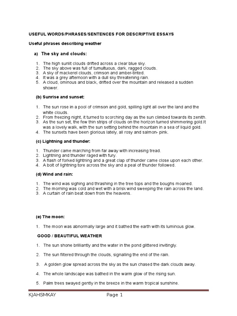 The Sky and Clouds: Useful Words/Phrases/Sentences For Descriptive ...