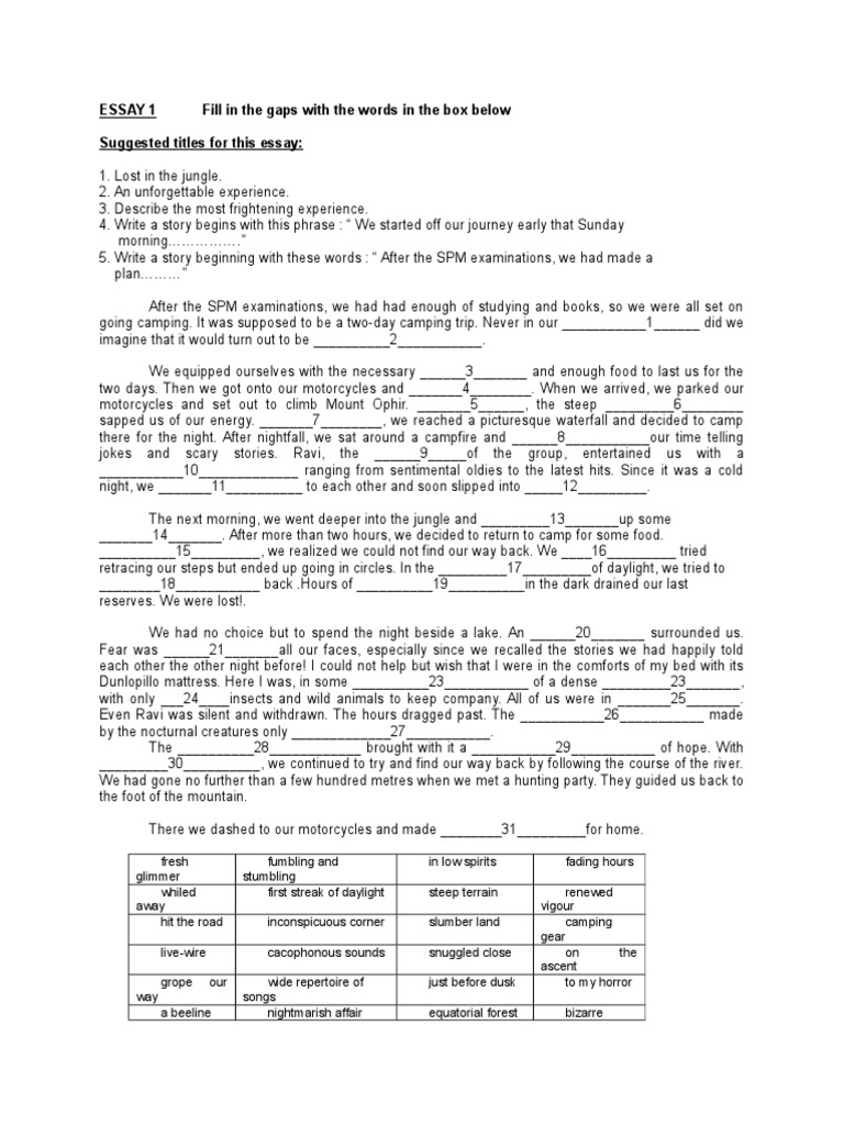 Narrative Essay Gap-Filling Excercises | PDF | Neck | Violence