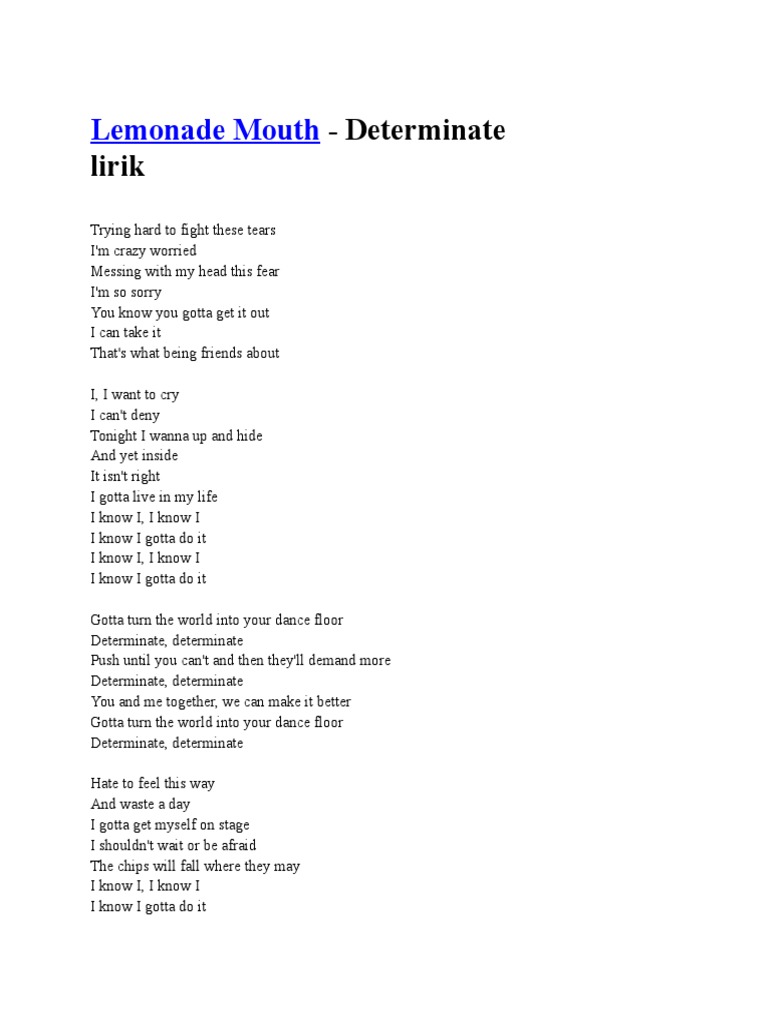Lemonade Mouth: - Determinate Lirik | PDF