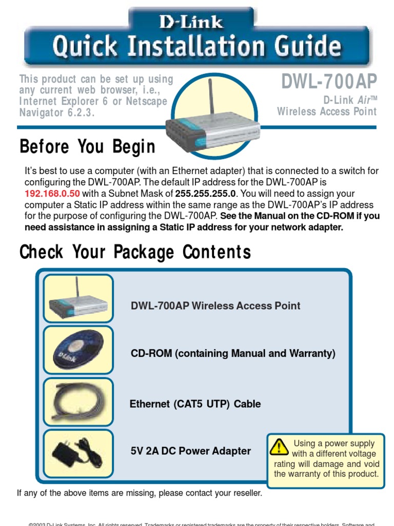 D Link DWL 700ap | PDF | Wireless Lan | Ip Address