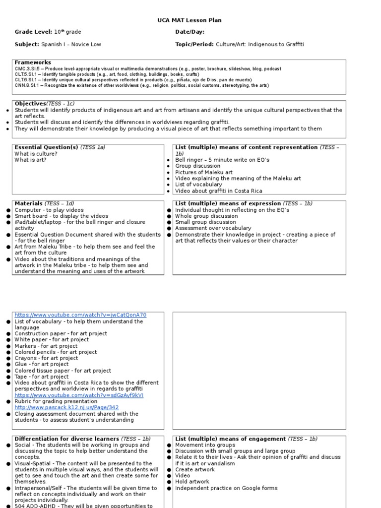 Indigenous Art and Graffiti Lesson Plan | PDF | Educational Assessment ...