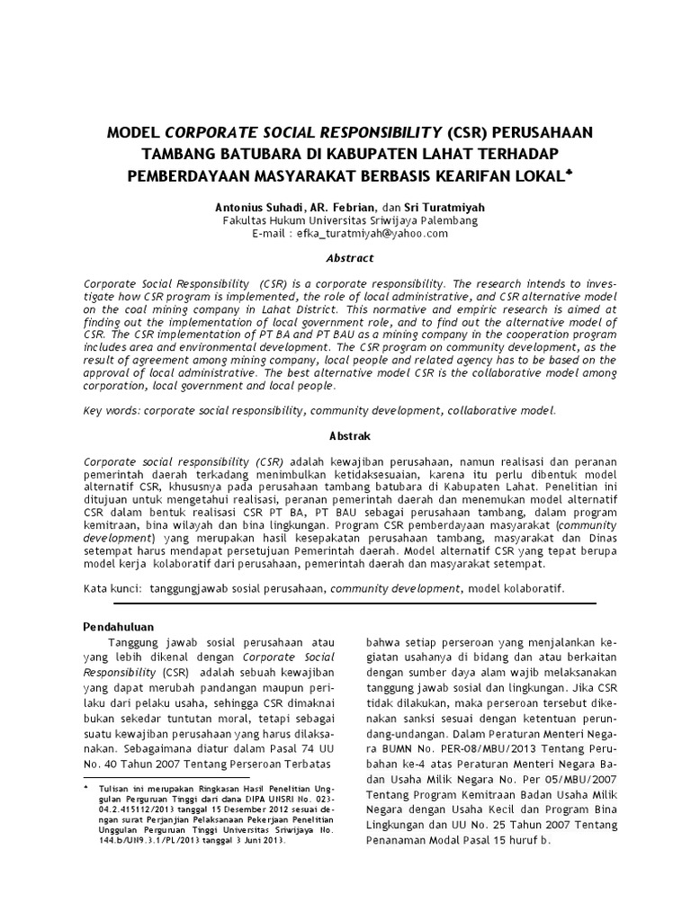 JURNAL CSR Tambang Batubara | PDF