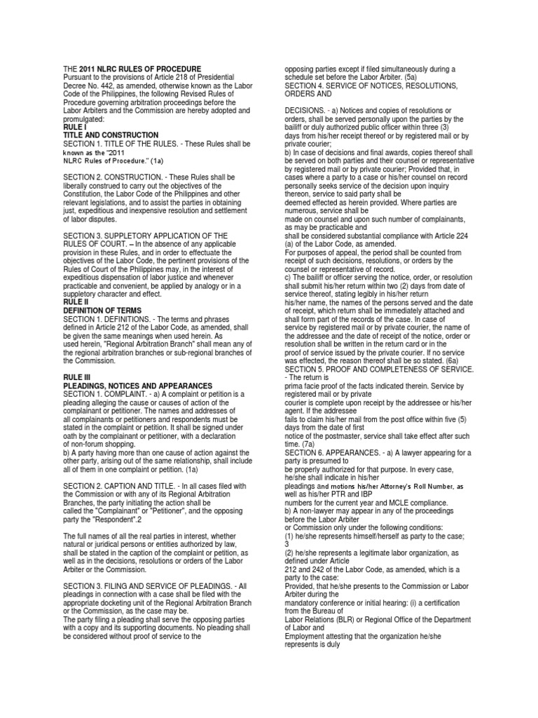 NLRC Rules of Procedure | PDF | Arbitration | Pleading