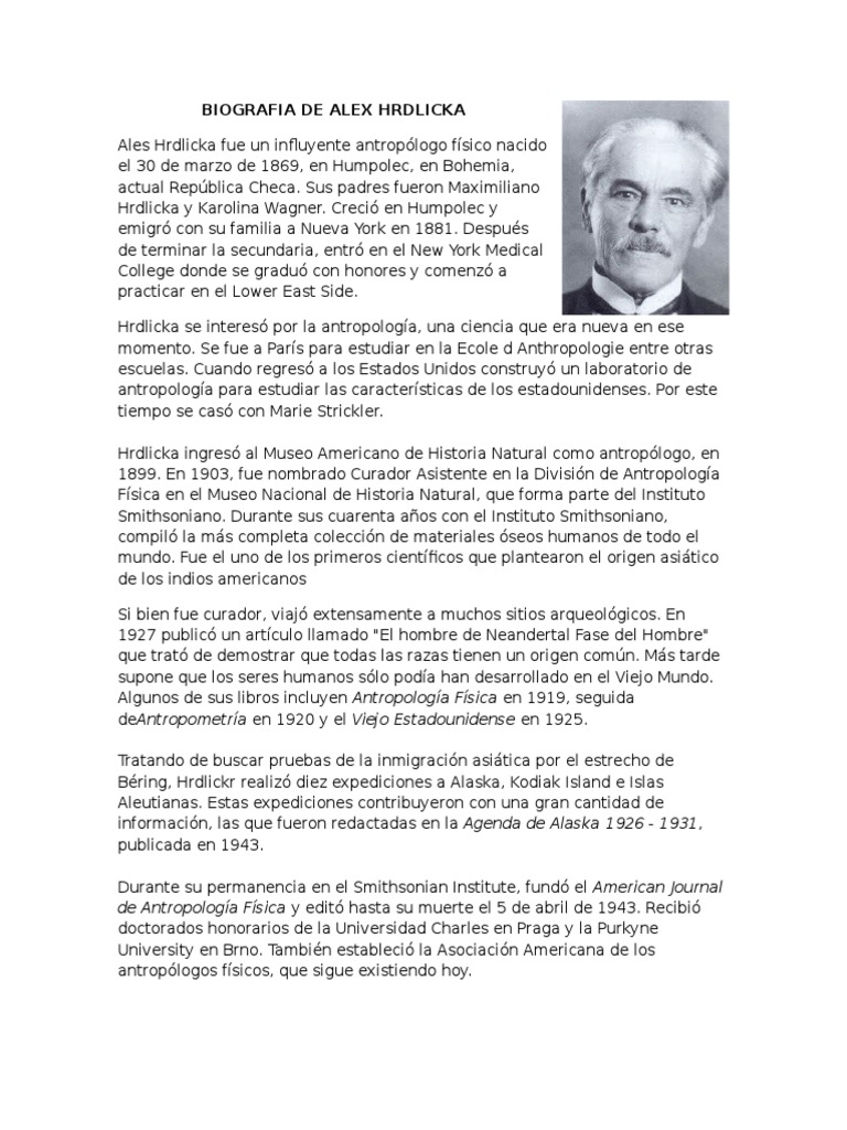 Biografia de Alex Hrdlicka | PDF | Antropología
