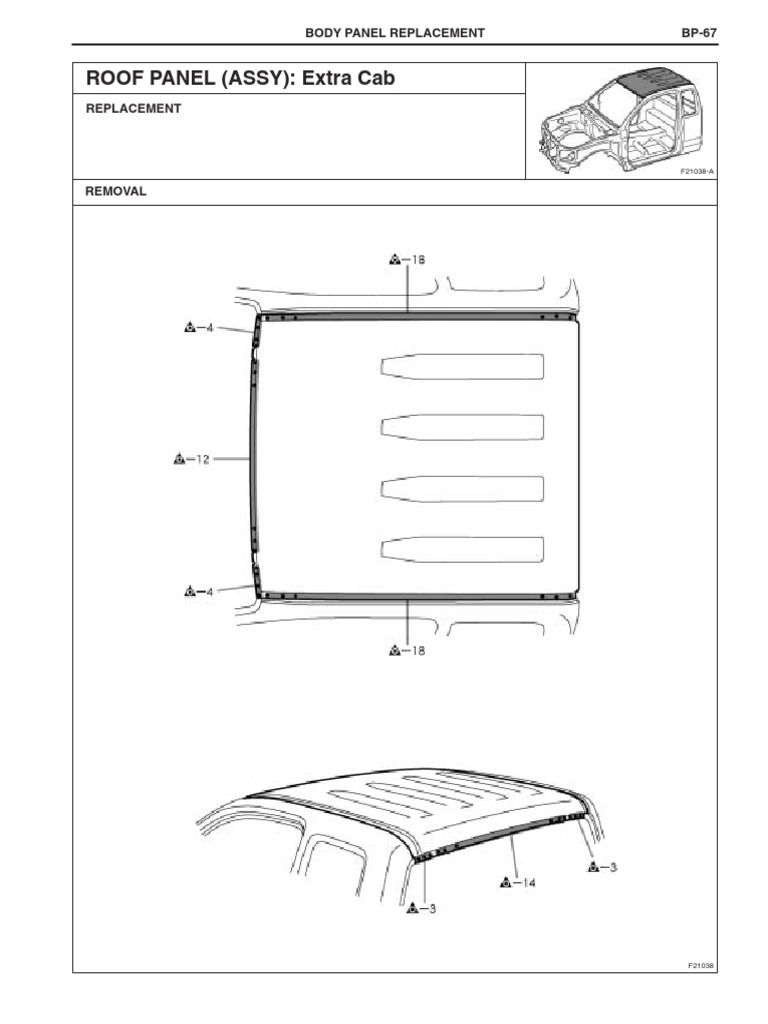 Roof Panel (Assy) : Extra Cab: Body Panel Replacement BP-67 | PDF