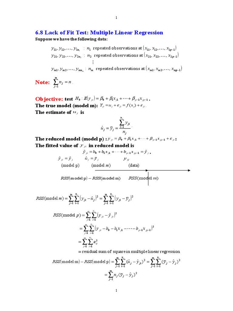6.8 Lack of Fit Test: Multiple Linear Regression: Objective | PDF ...