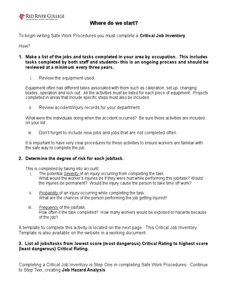 Critical Job Inventory Process | PDF | Safety | Labour