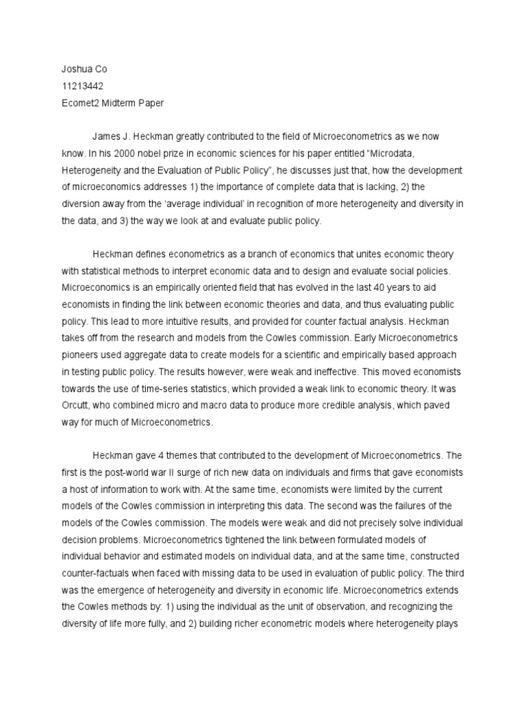 Reflection Paper | PDF | Econometrics | Economics