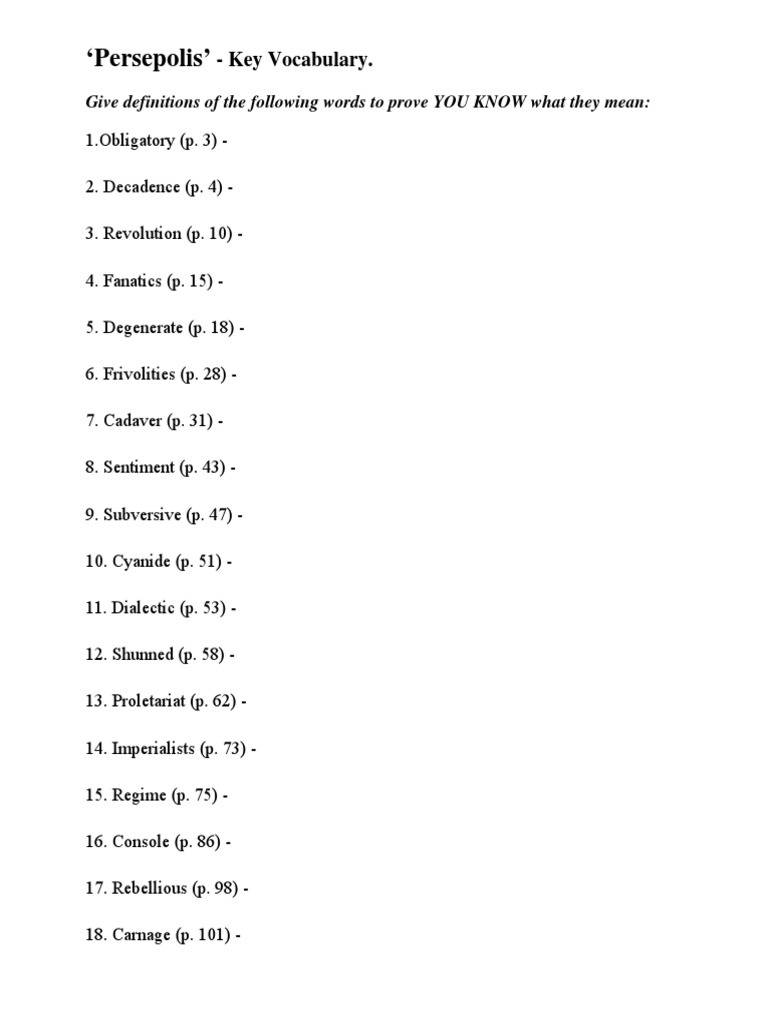 Persepolis' Key Vocab | PDF