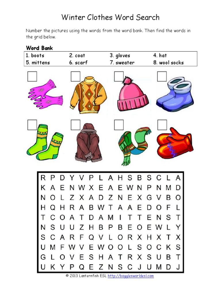 Winter Clothes Word Search | PDF