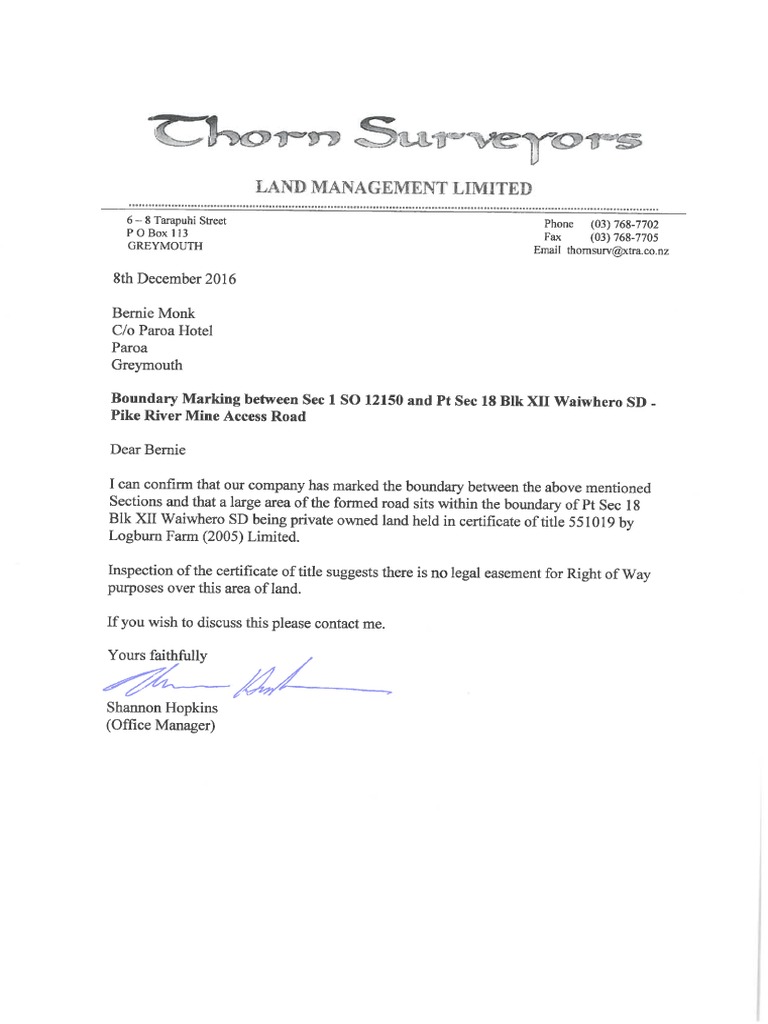 Pike access road letter