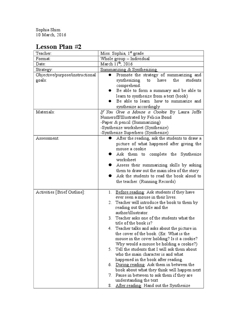 Lesson Plan #2: If You Give A Mouse A Cookie by Laura Joffe | PDF ...