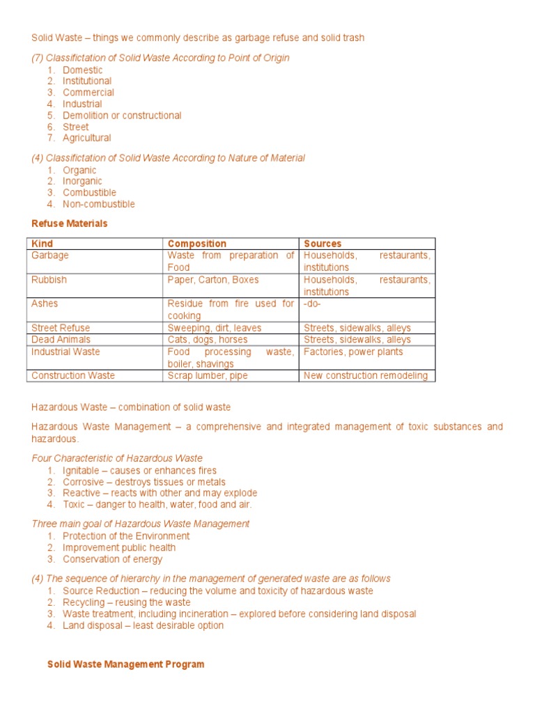 Refuse Materials Kind Composition Sources | PDF | Waste Management | Waste