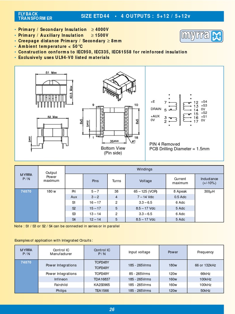 MYRRA Flyback Transformer ETD44 | PDF | Technology & Engineering