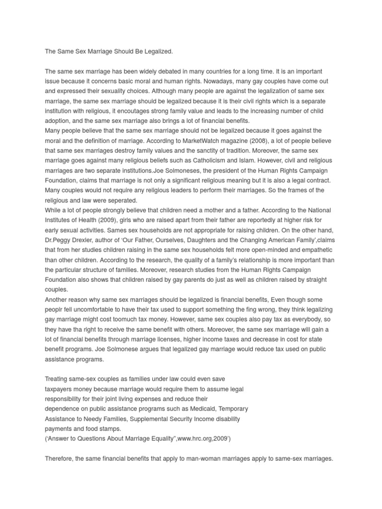 Argumentative Essay | PDF | Same Sex Marriage | Marriage Argumentative Essay | PDF | Same Sex Marriage | Marriage