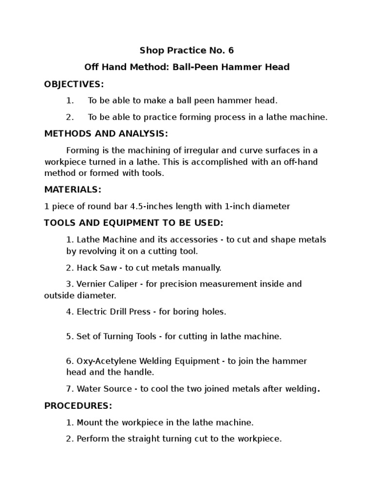 Shop Practice Number 6 | PDF | Machining | Rivet