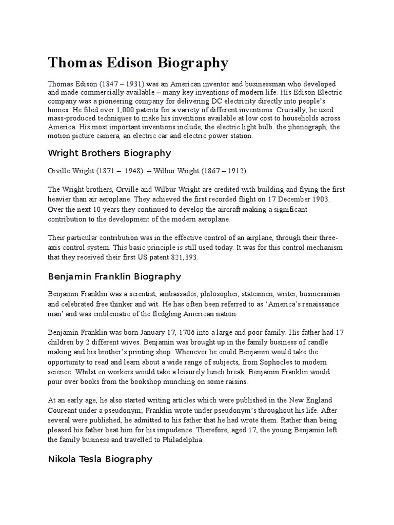 Thomas Edison Biography | PDF