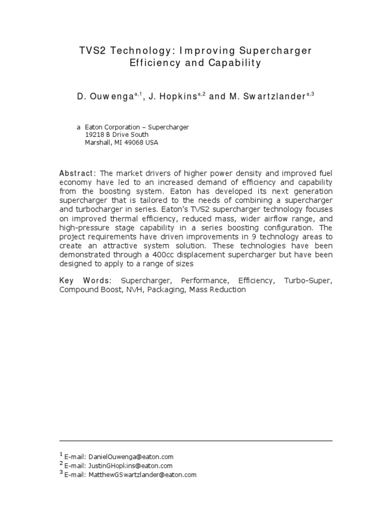 TVS2 Technology Improving Supercharger Efficiency Capability | PDF ...