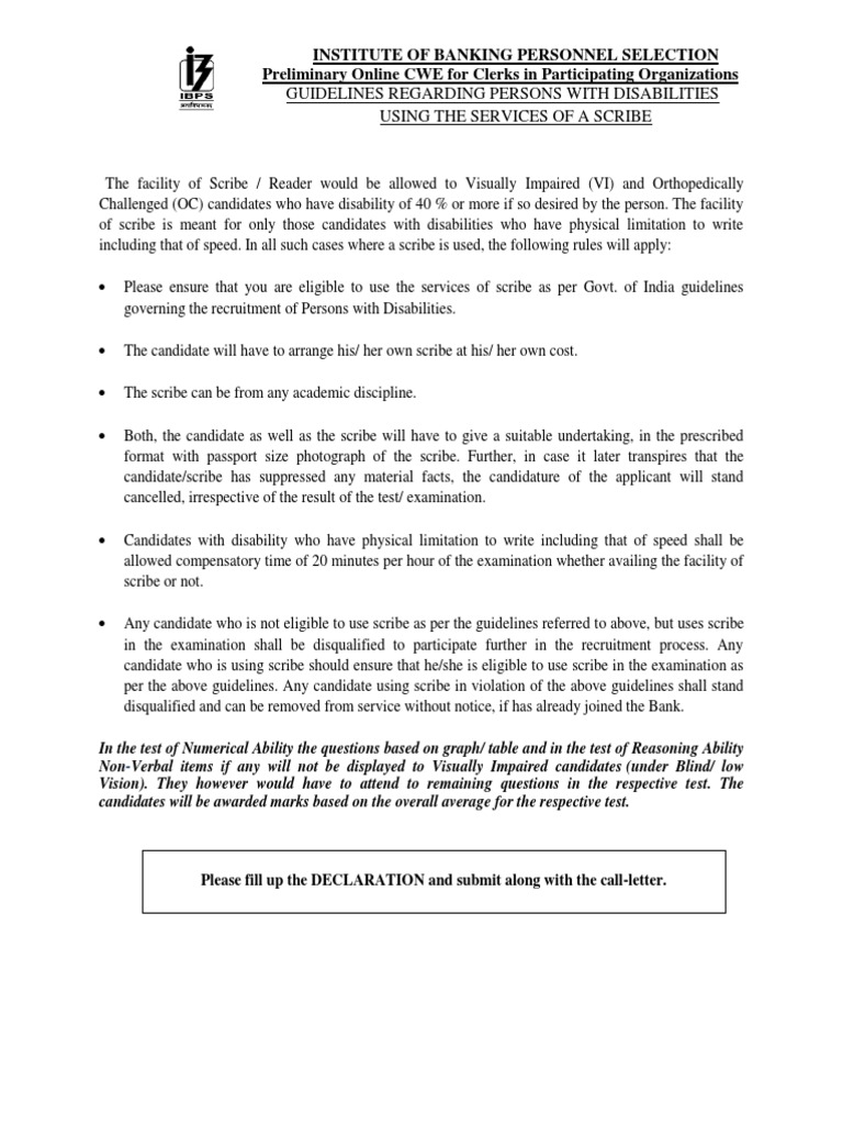 Scribe Declaration Form Clk6 | PDF | Visual Impairment | Test (Assessment)