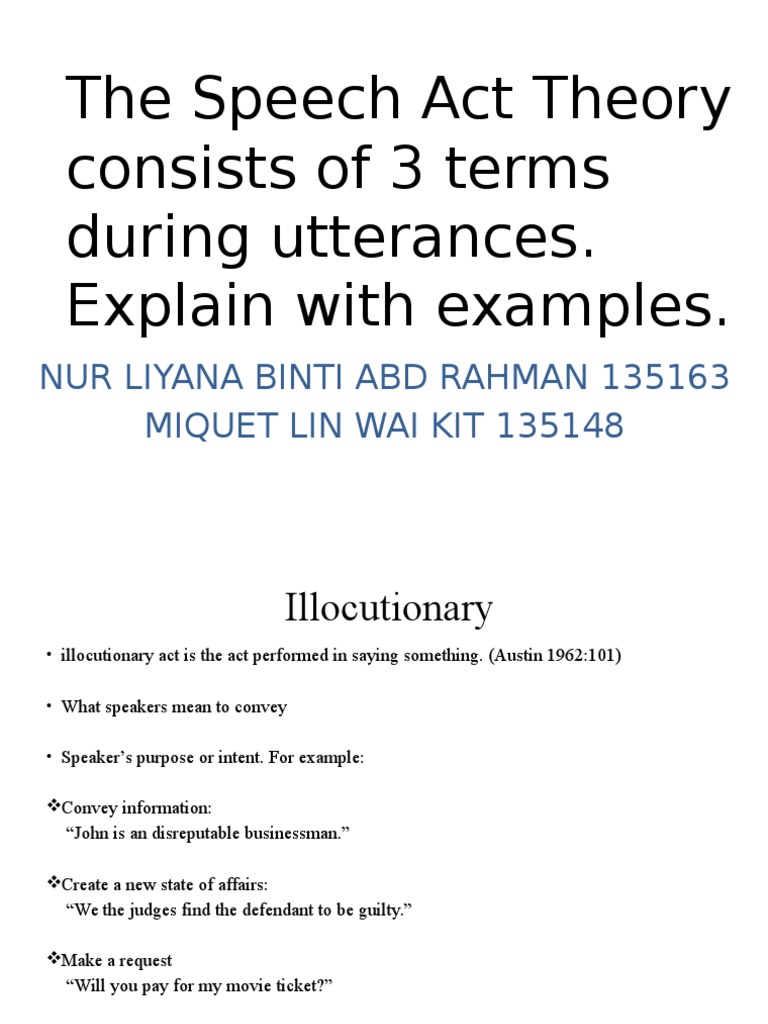 The Speech Act Theory Consists of 3 Terms During Utterances. Explain ...