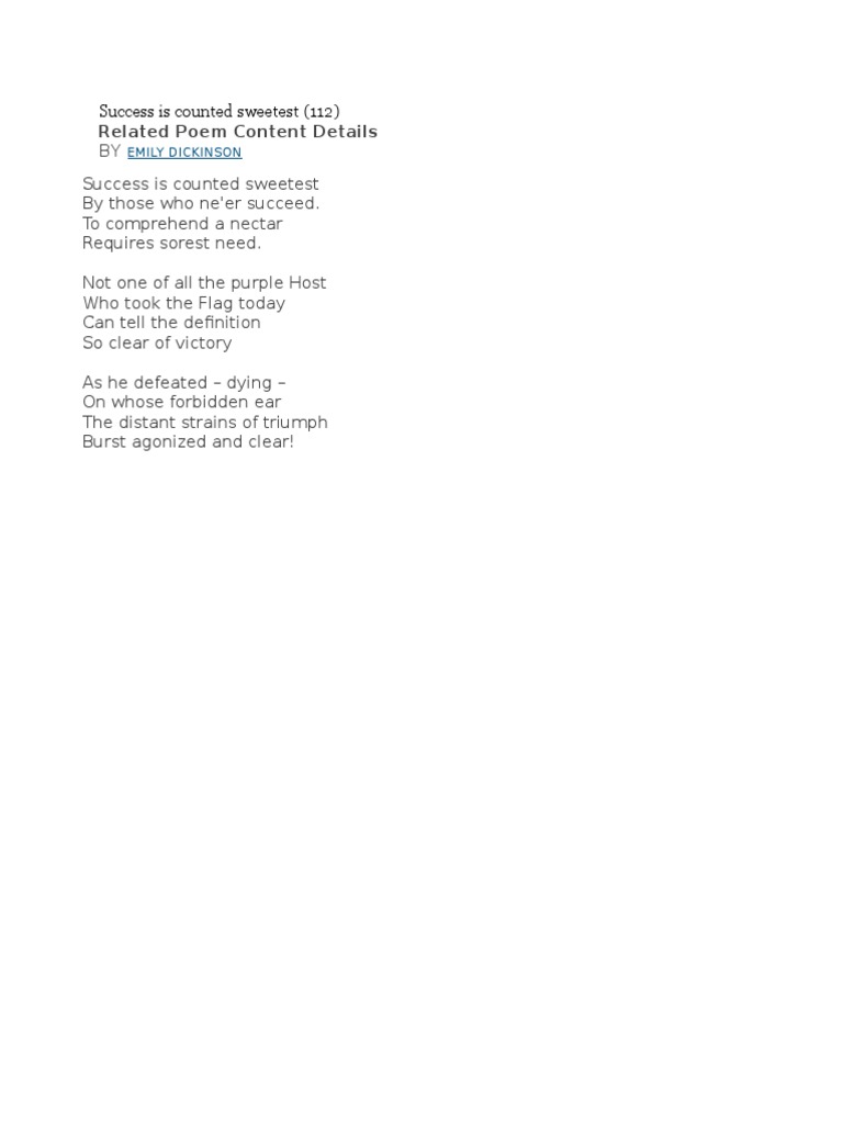 Related Poem Content Details: Success Is Counted Sweetest | PDF