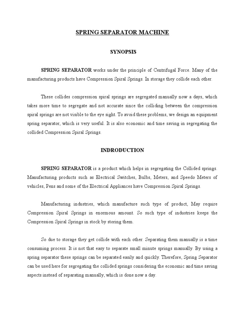 Spring Separator Machine: Synopsis | PDF | Industries | Manufactured Goods