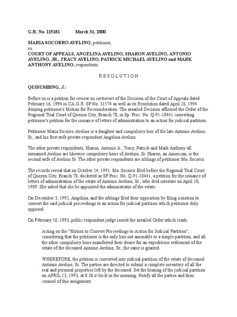 Avelino V CA | PDF | Intestacy | Constitutional Law