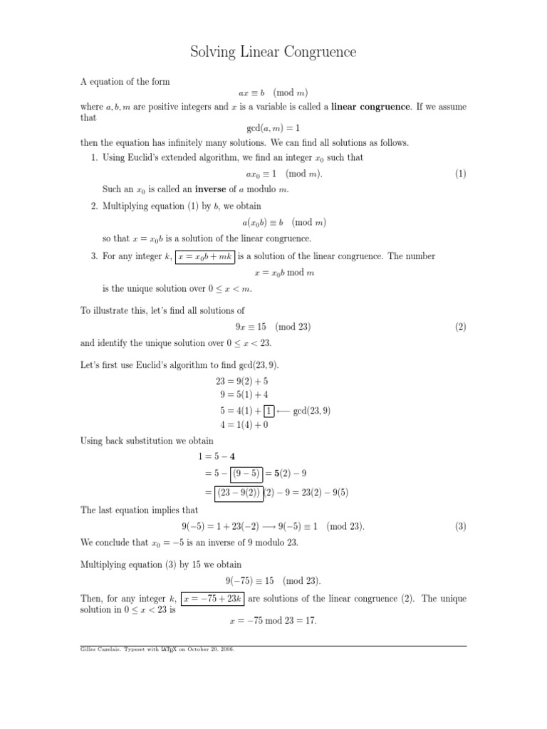Linear Congruence PDF | PDF | Equations | Applied Mathematics