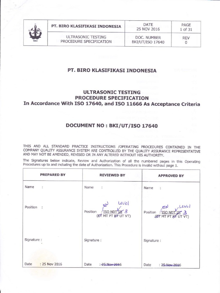 Ultrasonic Testing Procedure Specification | PDF | Nondestructive ...