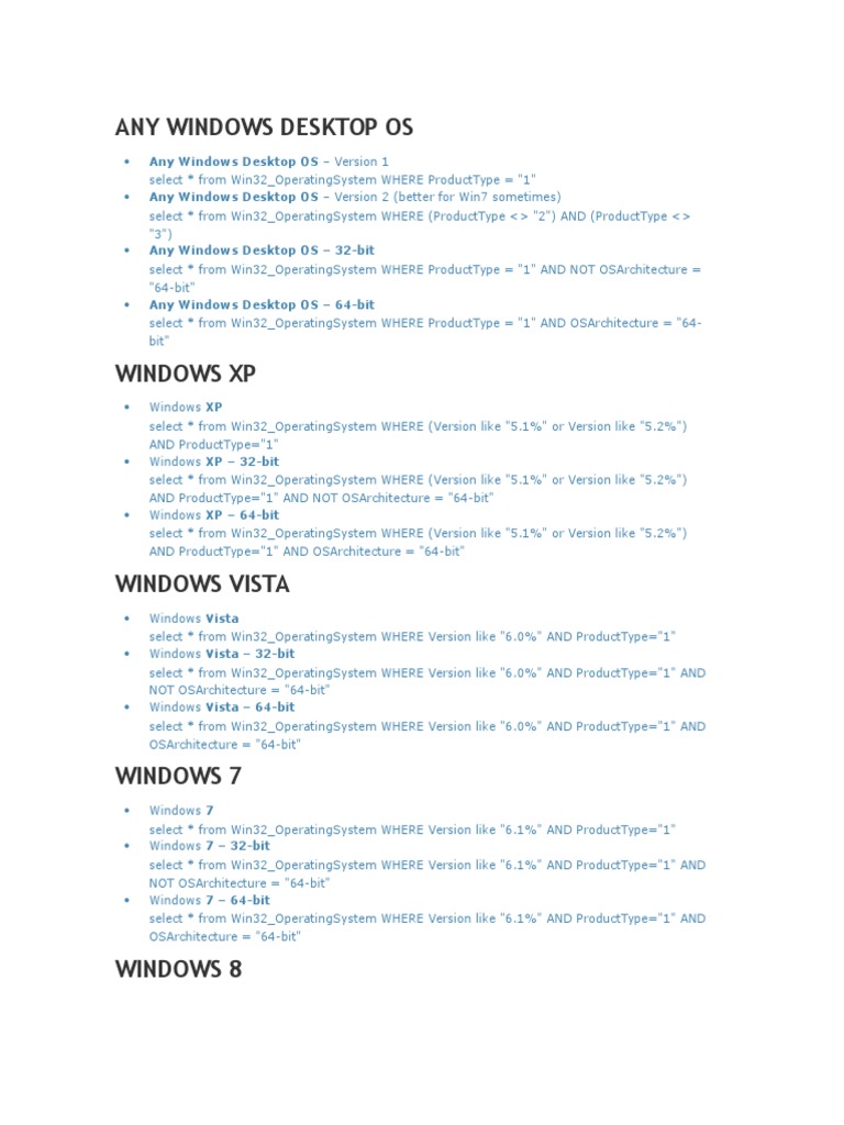 Any Windows Desktop OS - Version 1 Any Windows Desktop OS - Version 2 ...