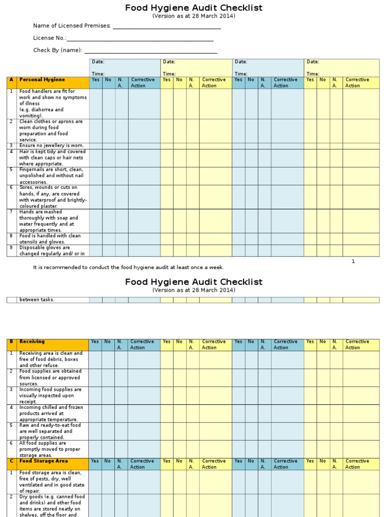 Sample Check List | PDF | Food Storage | Hygiene