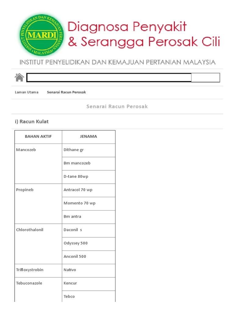 Cili - Senarai Racun Perosak | PDF