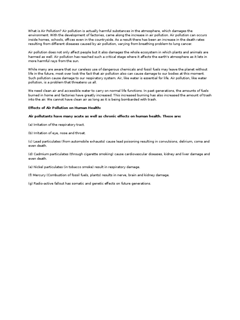 Effects of Air Pollution On Human Health: Air Pollutants Have Many ...