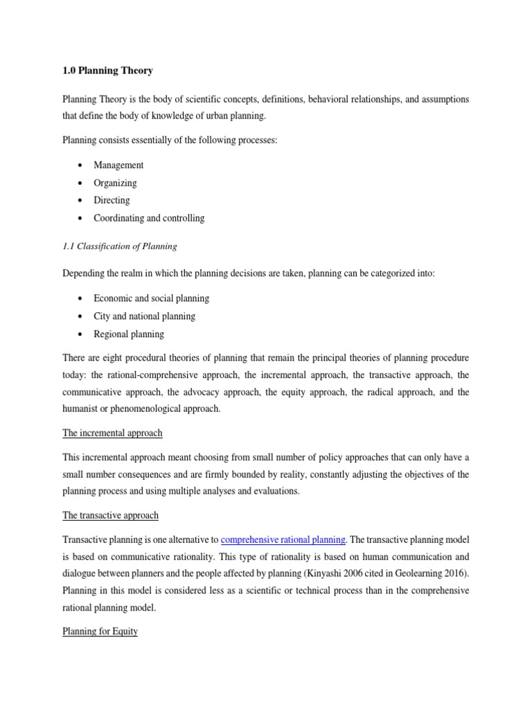 A Comprehensive Overview of Planning Theory, Approaches to Urban ...