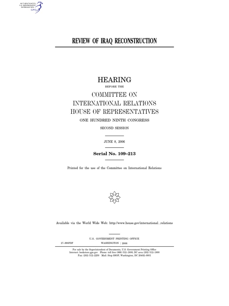 House Hearing, 109TH Congress - Review of Iraq Reconstruction | PDF ...