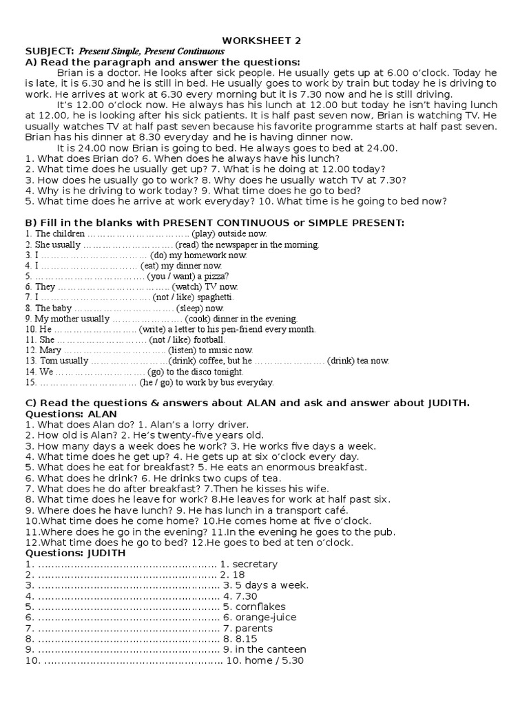 Worksheet 2 (Simple Present Vs Present Continuous) | PDF | Ellipsis ...