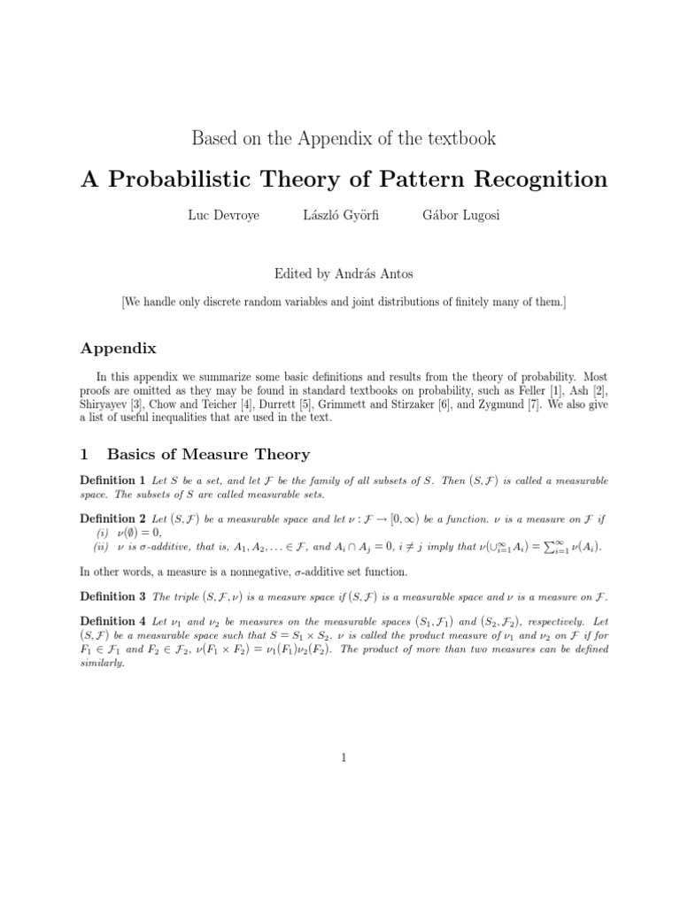 A Probabilistic Theory of Pattern Recognition: Based On The Appendix of ... A Probabilistic Theory of Pattern Recognition: Based On The Appendix of ...