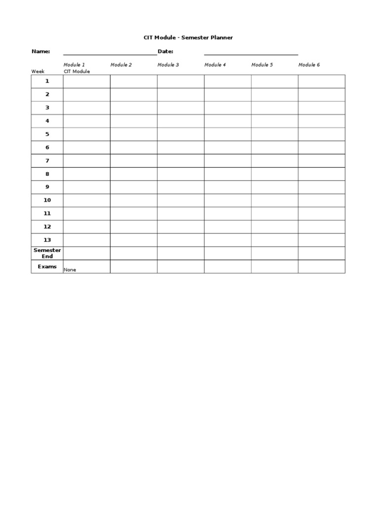 Semester Planner Template | PDF