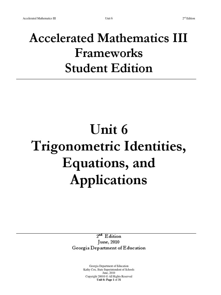 Acc Math III Unit 6 SE Trig Identities Equations Apps | PDF ...