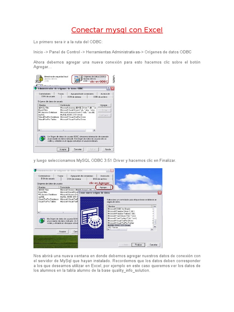 Conexion Mysql... Accesa y Excel | PDF | Tabla (base de datos) | Mi sql