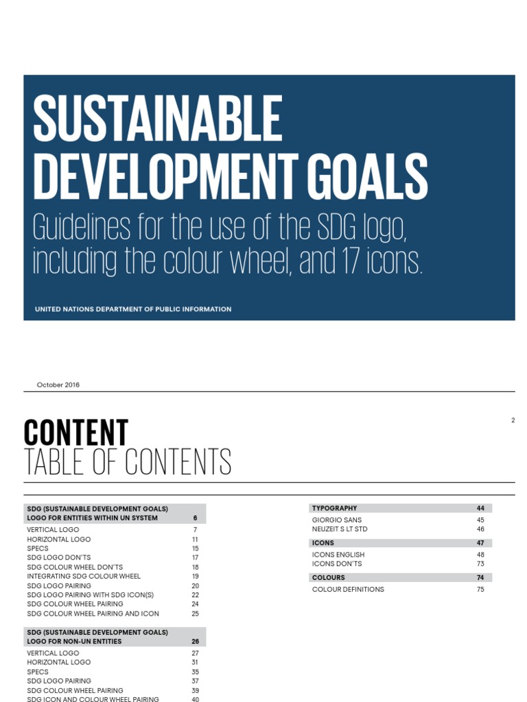 UN Guidelines For Use of SDG Logo and 17 Icons - October 2016 | PDF