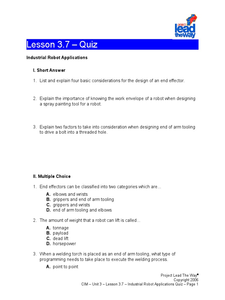 Lesson3 7industrial Robot App Quizb | PDF