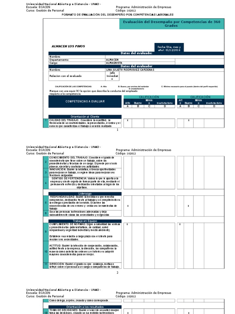 Formato Evaluación de Desempeño Por Competencias Laborales