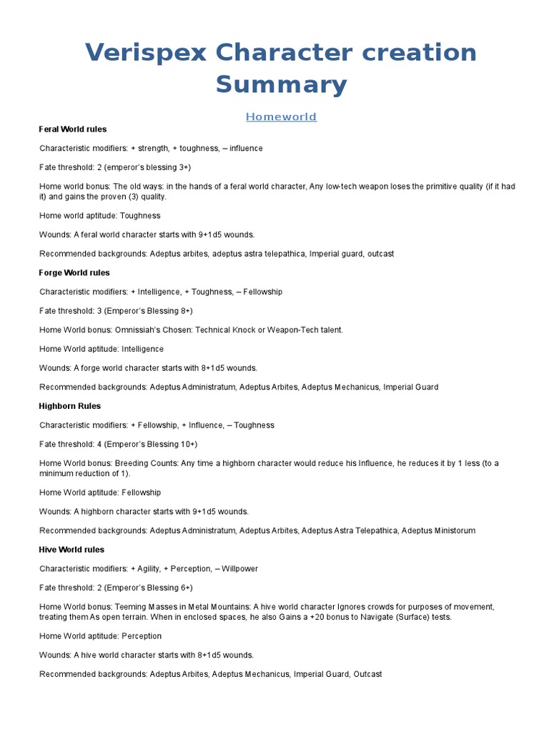 Verispex Character Creation Guide | PDF | Armed Conflict | Unrest