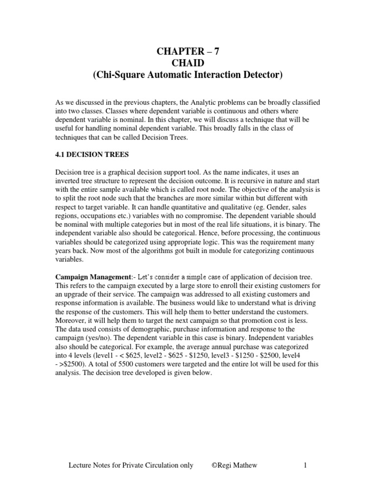 Lecture Notes - CHAID | PDF | Logistic Regression | Regression Analysis Lecture Notes - CHAID | PDF | Logistic Regression | Regression Analysis
