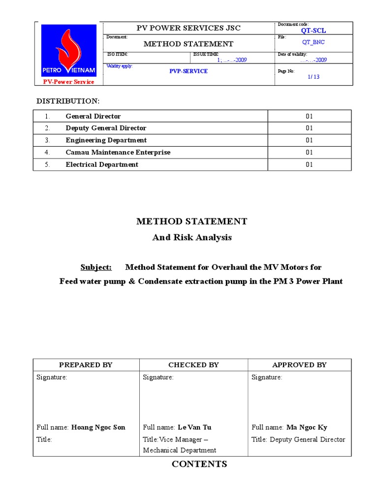Method Statement For Overhaul The MV Motors | PDF | Bearing (Mechanical ...