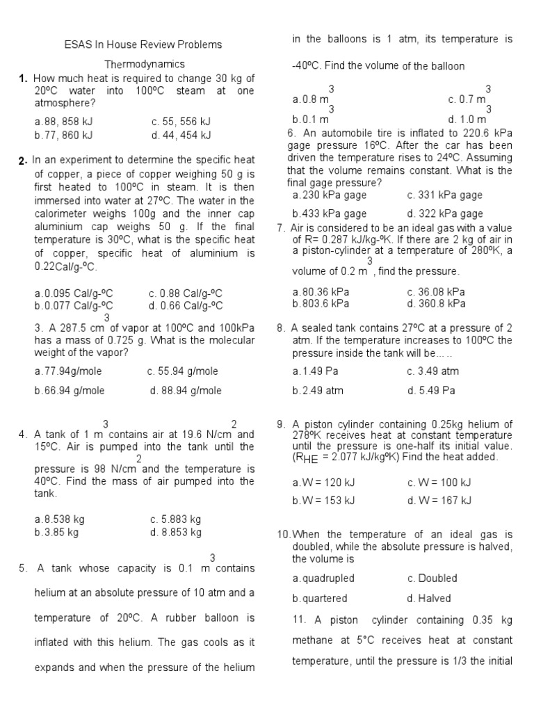 Thermodynamic Calculations and Problem Solving Practice | PDF ...