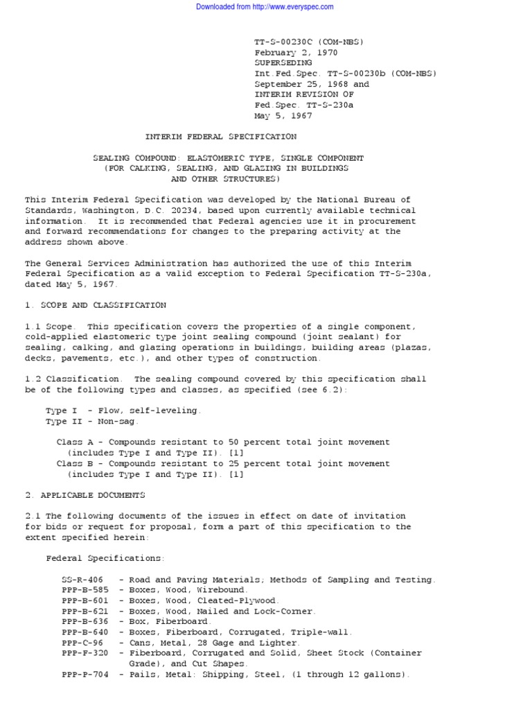 TT-S-00230C Sealing Compound - Elastomeric Type, Single Component (For ...